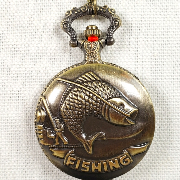 Unbrand | Accessories | Fishing Pocket Watch Necklace Vintage Gold Tone ...